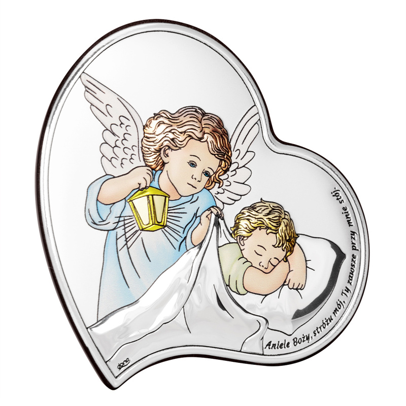 Srebrny obrazek z aniołem / Prezent na chrzest Anioł z latarnią ...